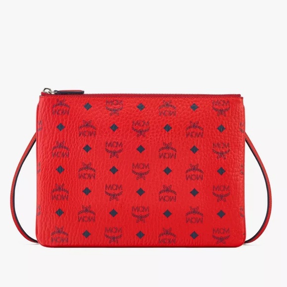 MCM | Bags | New Mcm Monogram Ruby Red Visetos Liz Shopper Tote Pouch ...